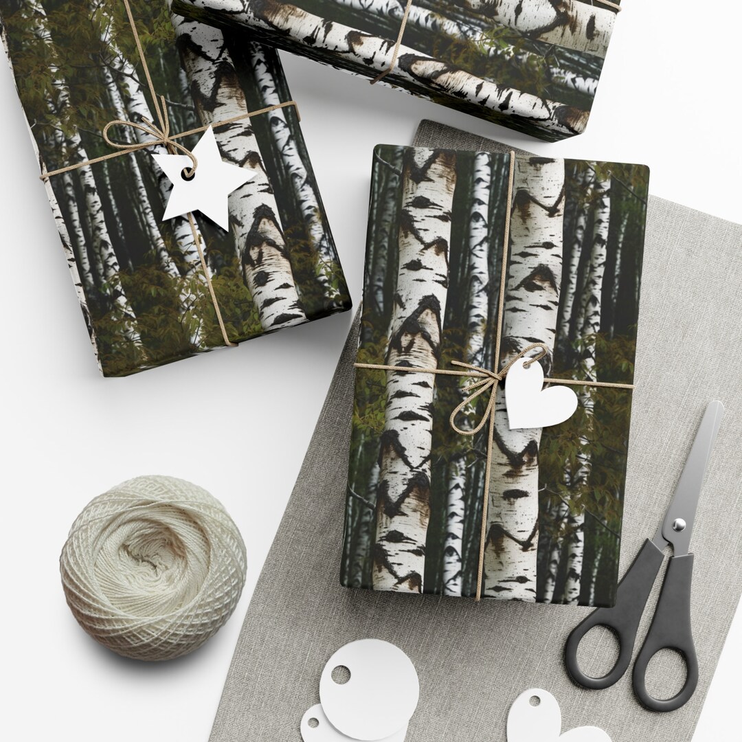 White Birch Trees: Premium Gift Wrap - Natural Repeating Pattern, Matte ...