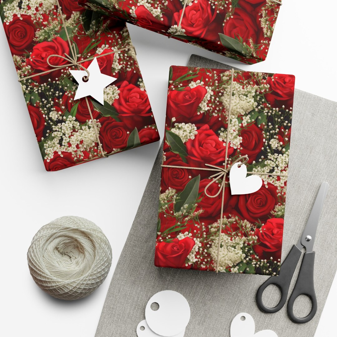 Red Rose Blooms: Premium Gift Wrap - Decorative Repeating Pattern ...