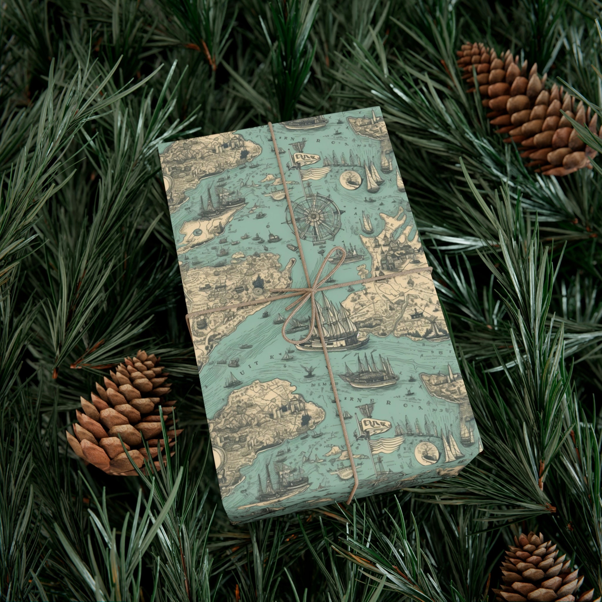 Navy Map: Premium Gift Wrap - Decorative Repeating Map Pattern, Matte ...