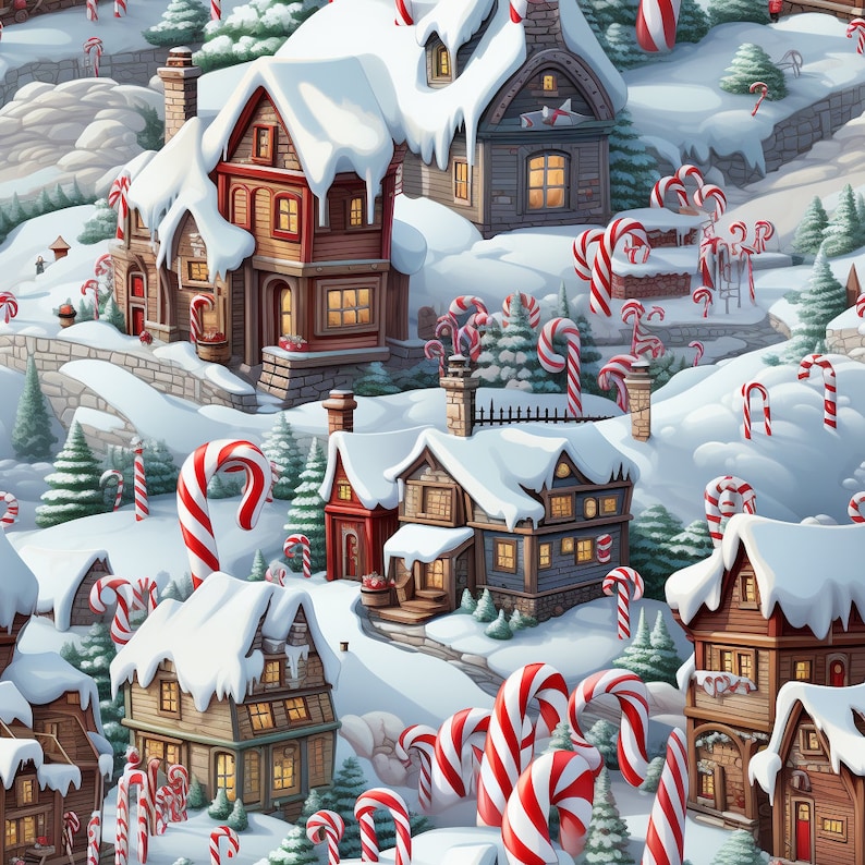 Candy Cane Village: Winter Seamless Tile Art Perfect for - Etsy