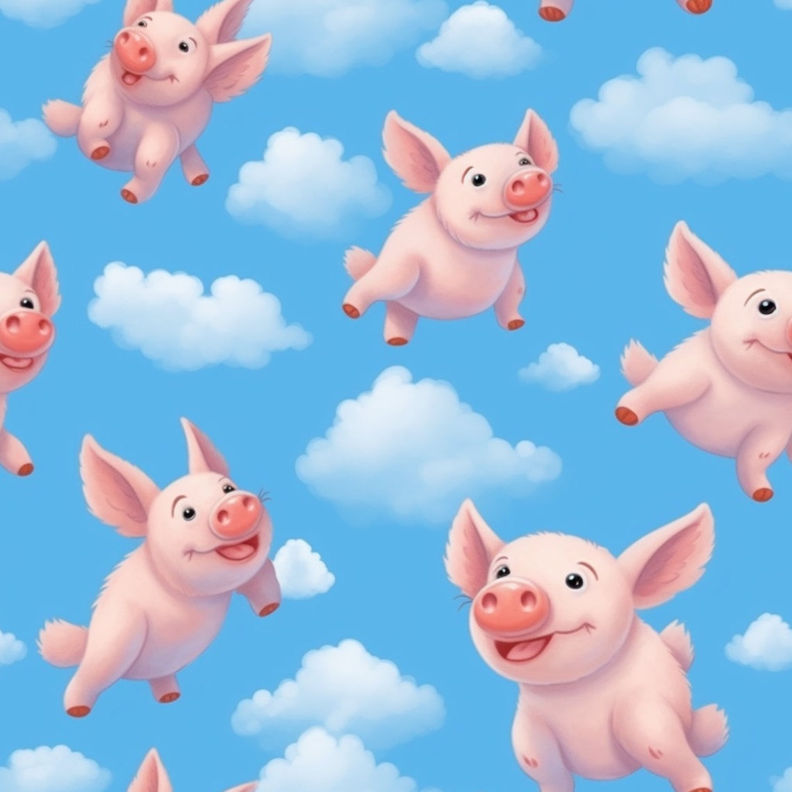Flying Pigs Seamless Tile: Fantasy Art Pattern (digital Download) - Etsy