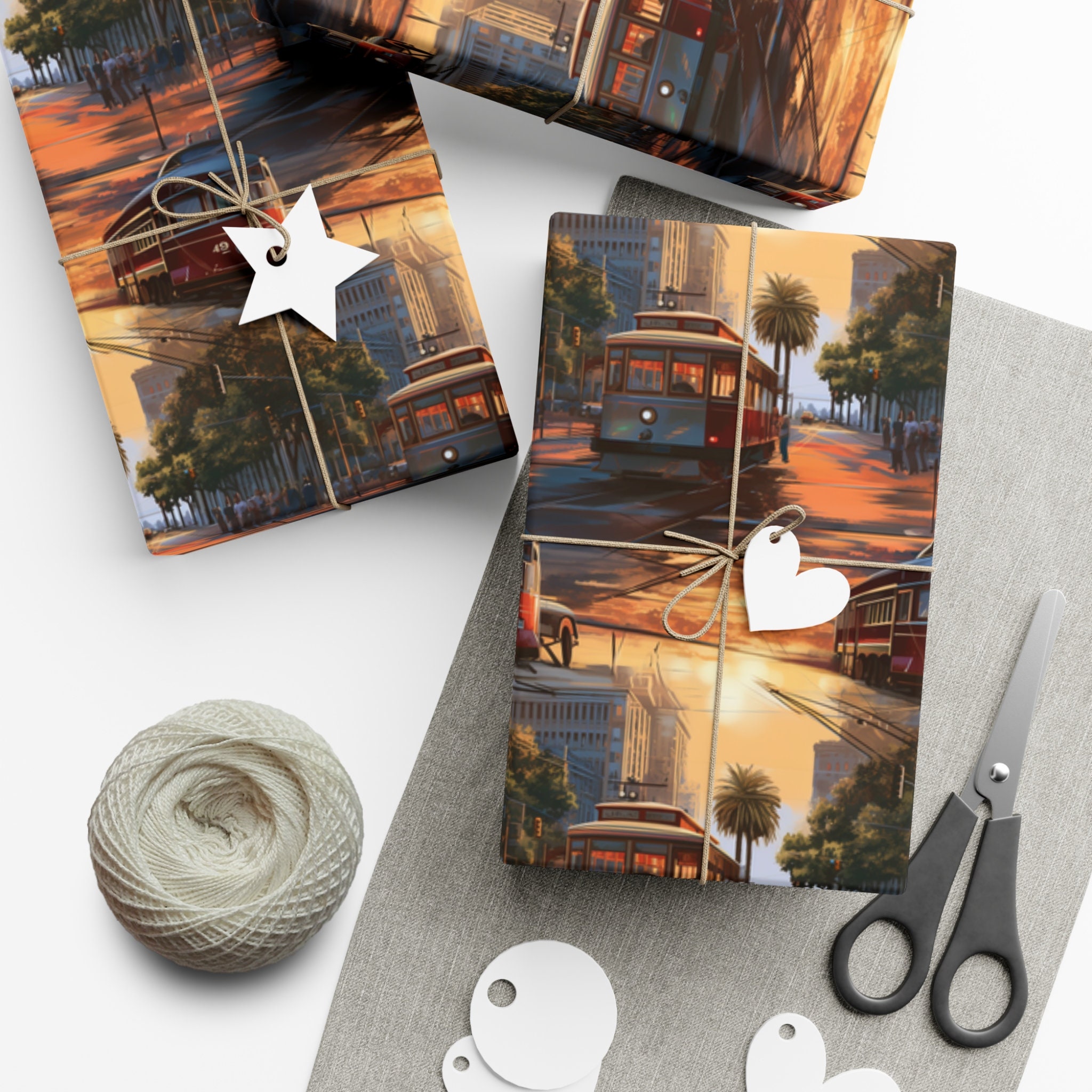 Trolley Sunset: Premium Gift Wrap Decorative Repeating - Etsy