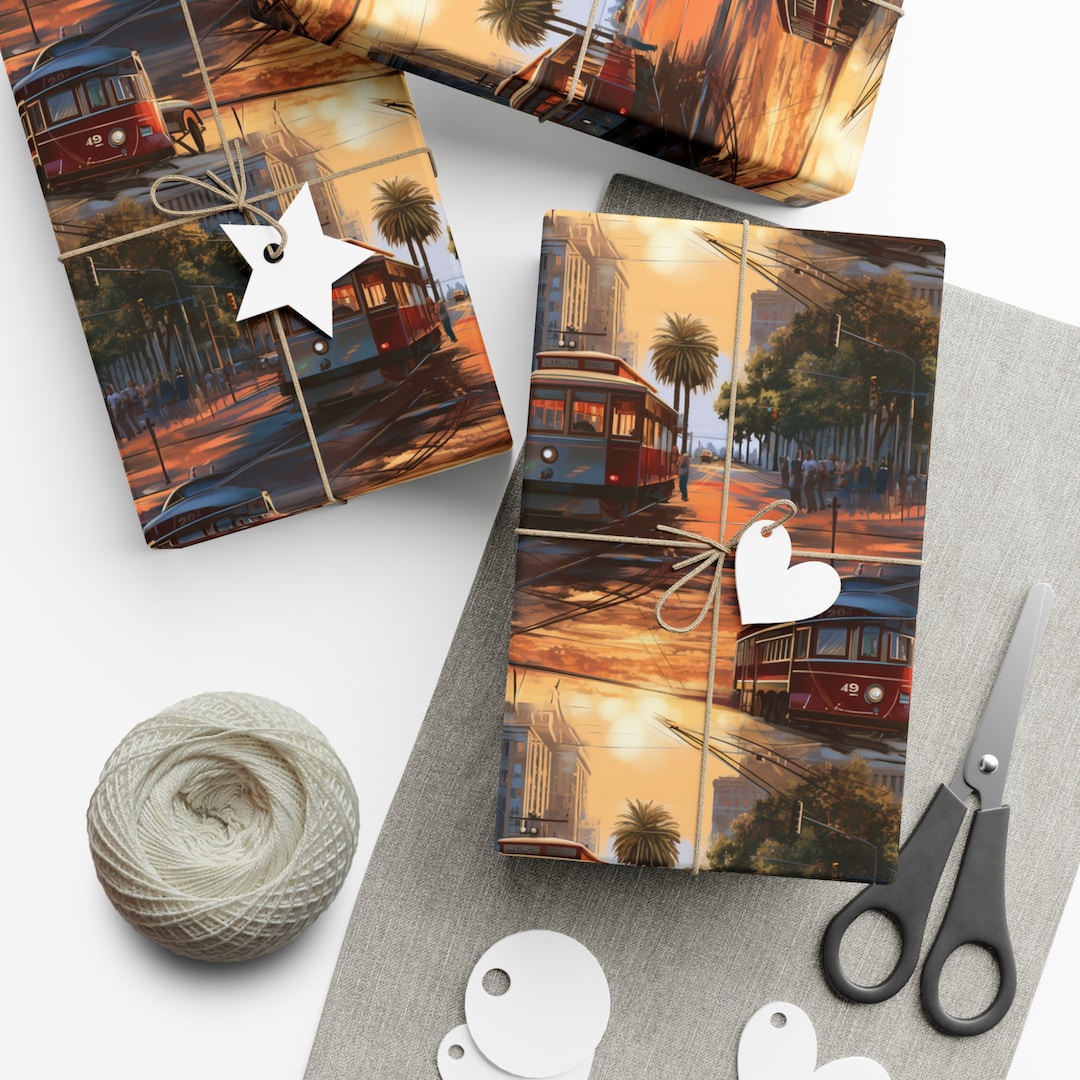Trolley Sunset: Premium Gift Wrap - Decorative Repeating Pattern, Matte ...