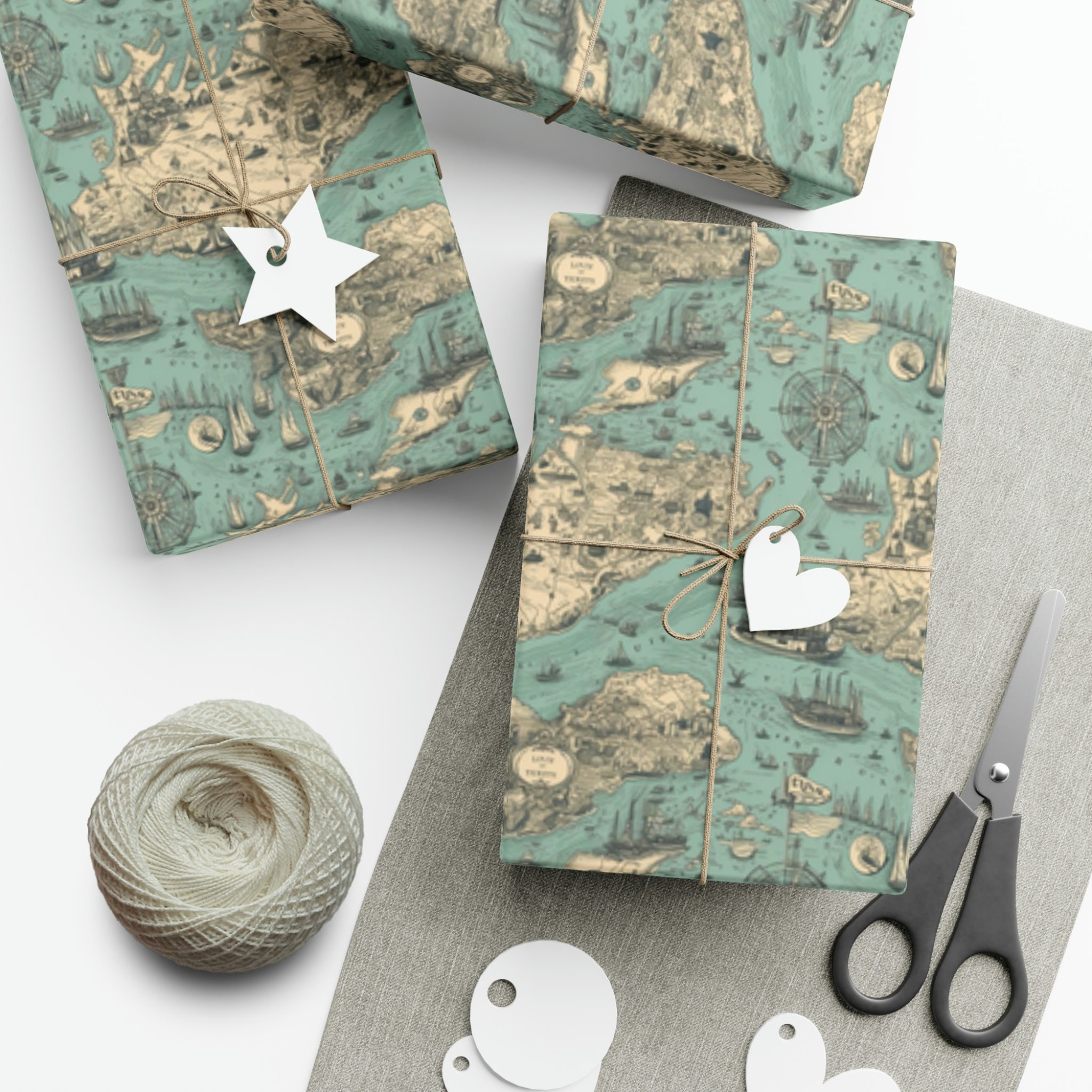 Navy Map: Premium Gift Wrap - Decorative Repeating Map Pattern, Matte ...