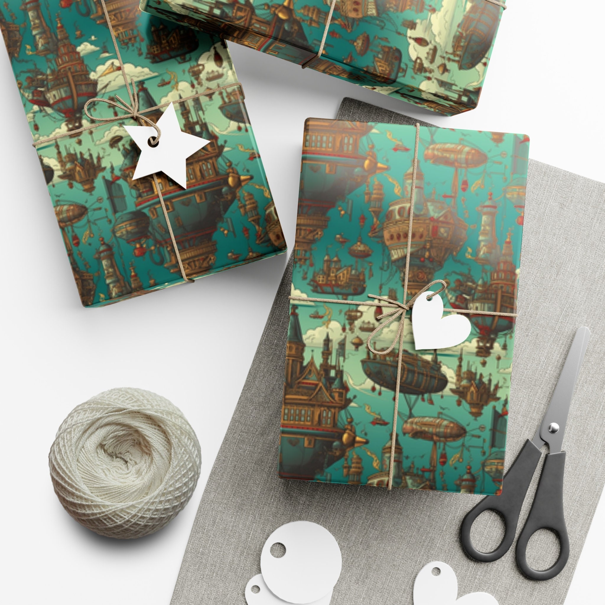 Steampunk Airships: Premium Gift Wrap - Decorative Repeating Pattern ...