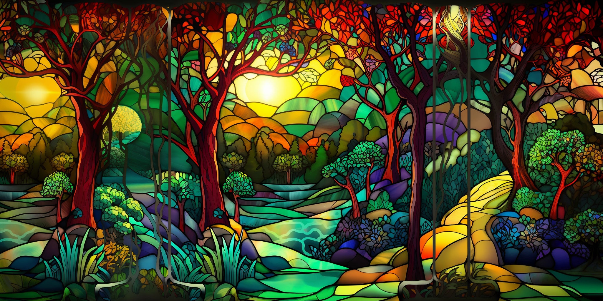 Enchanted Stained Glass Forest Digital Article - Etsy