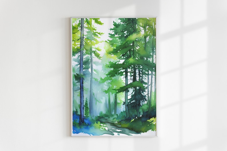 Watercolor Evergreen Trees Landscape / Printable Art Print / - Etsy