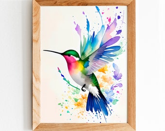 Whimsical Hummingbird Watercolor Print, HD PNG Download, Instant ...