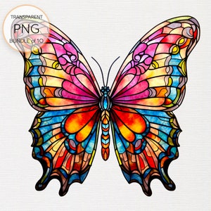 Stained Glass Butterflies Clipart - Set of 10 Watercolor Stained Glass ...