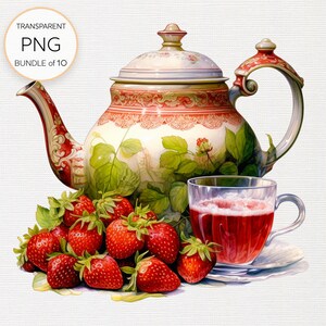 Victorian Strawberry Tea Clipart, Vintage Tea Party, Tea Time ...