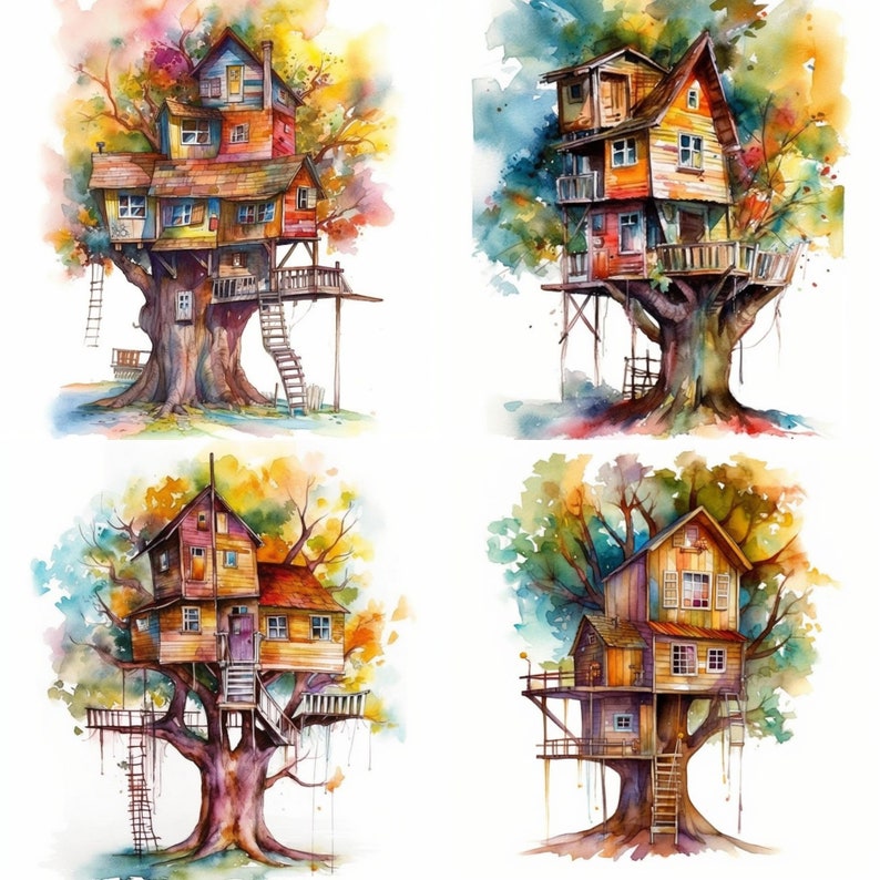 Tree House Clipart - Set of 8 High-quality PNG - Digital Download ...
