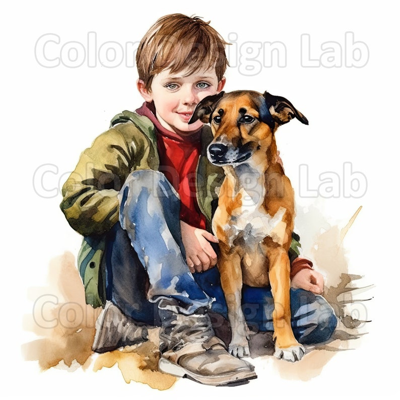 Boy and Puppy Clipart Set of 8 PNG Files High-resolution - Etsy