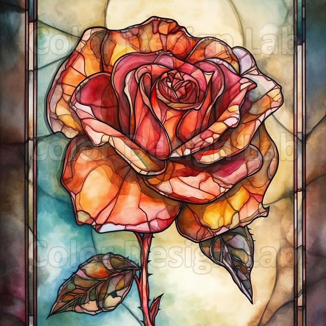 Stained Glass Rose Clipart Set of 8 PNG - High Quality, Digital ...