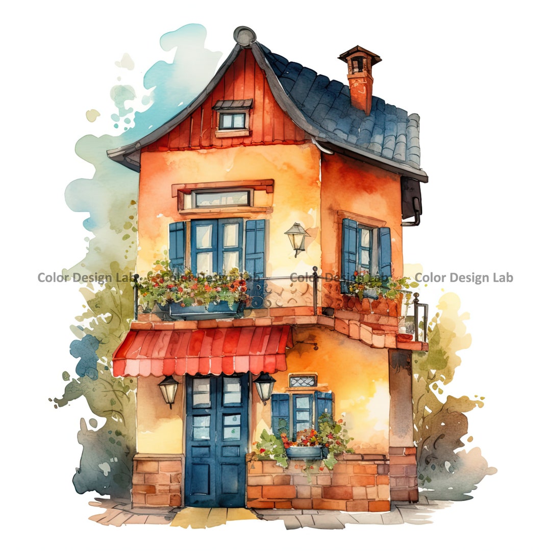 Cute House Clipart - 8 PNG Watercolor Houses Set - Digital Download ...