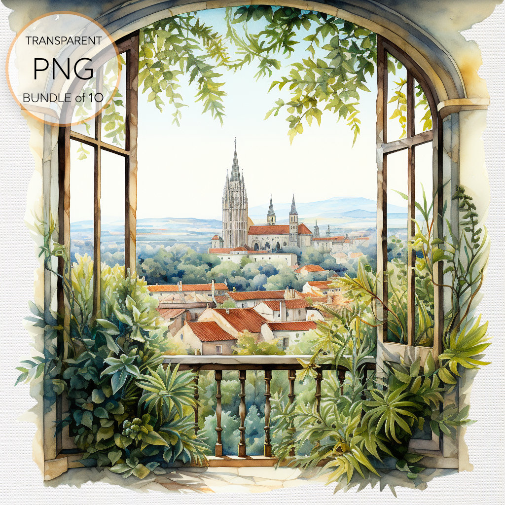 Set of 10 Watercolor Victorian Window View Clipart Pngs for Card Making ...