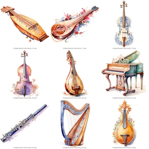 Vintage Musical Instruments Clipart: Classic Retro Instrumental Designs ...
