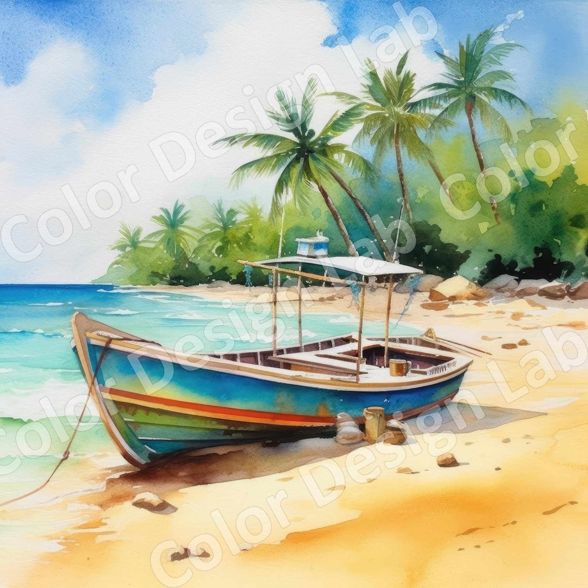 Tropical Beach Boat Scene Printable Wall Art Set of 8 - Etsy
