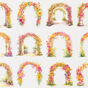 Flower Arch Clipart Colorful Watercolor Floral Wedding Arch Commercial ...