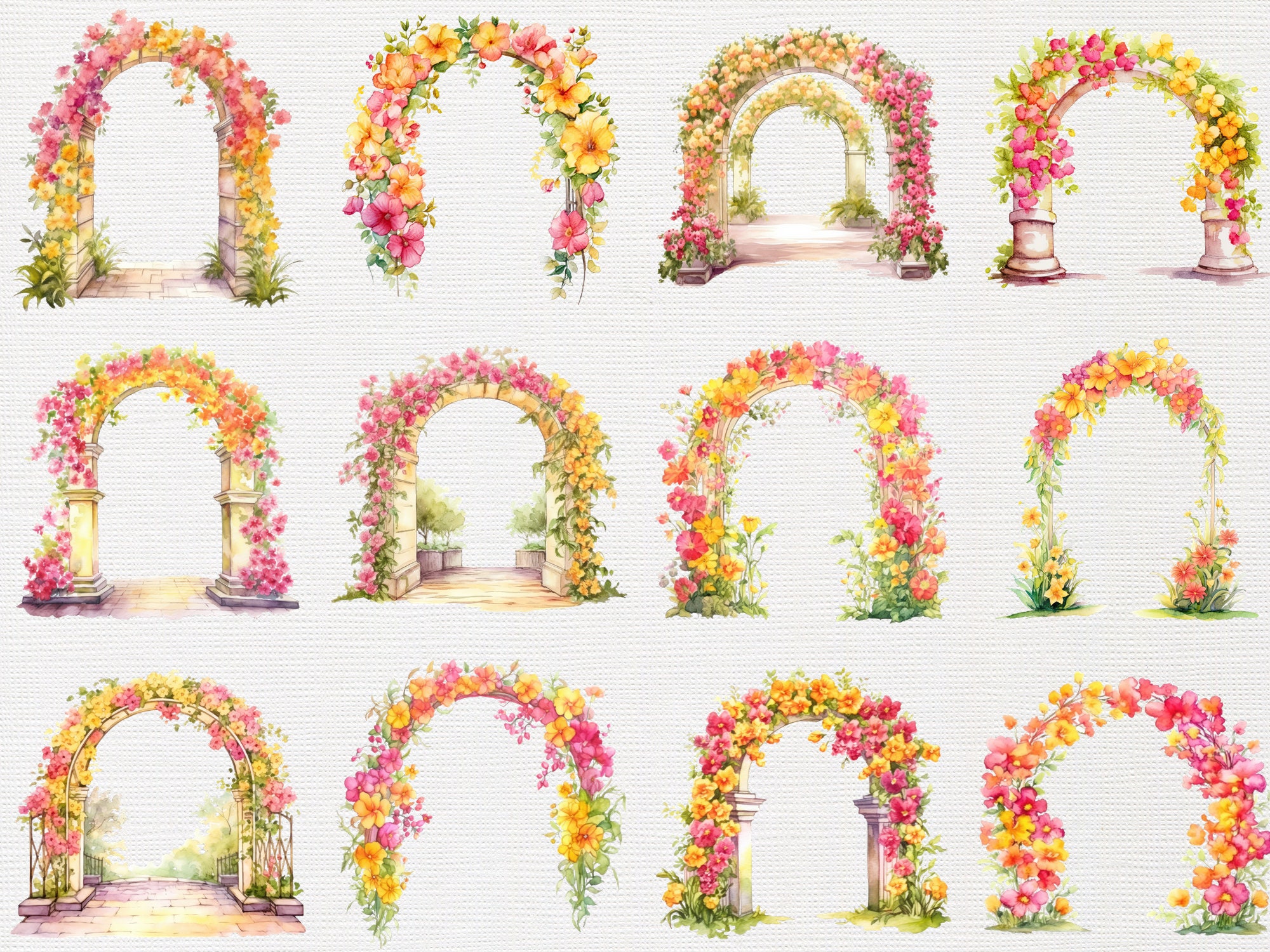 Flower Arch Clipart Colorful Watercolor Floral Wedding Arch - Etsy