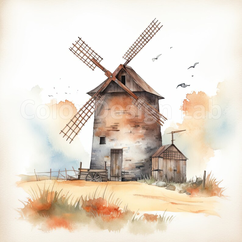 Rustic Windmill Clipart 8 Printable Art PNG Windmill Wall - Etsy