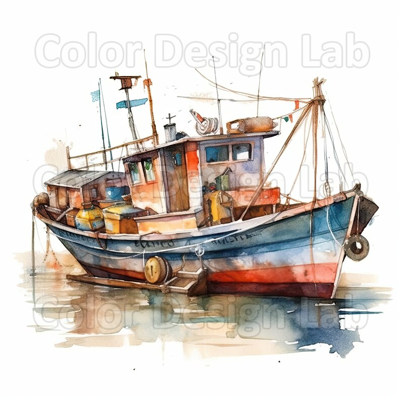 Fishing Boat Printable Clipart Bundle Set of 8 High-quality - Etsy
