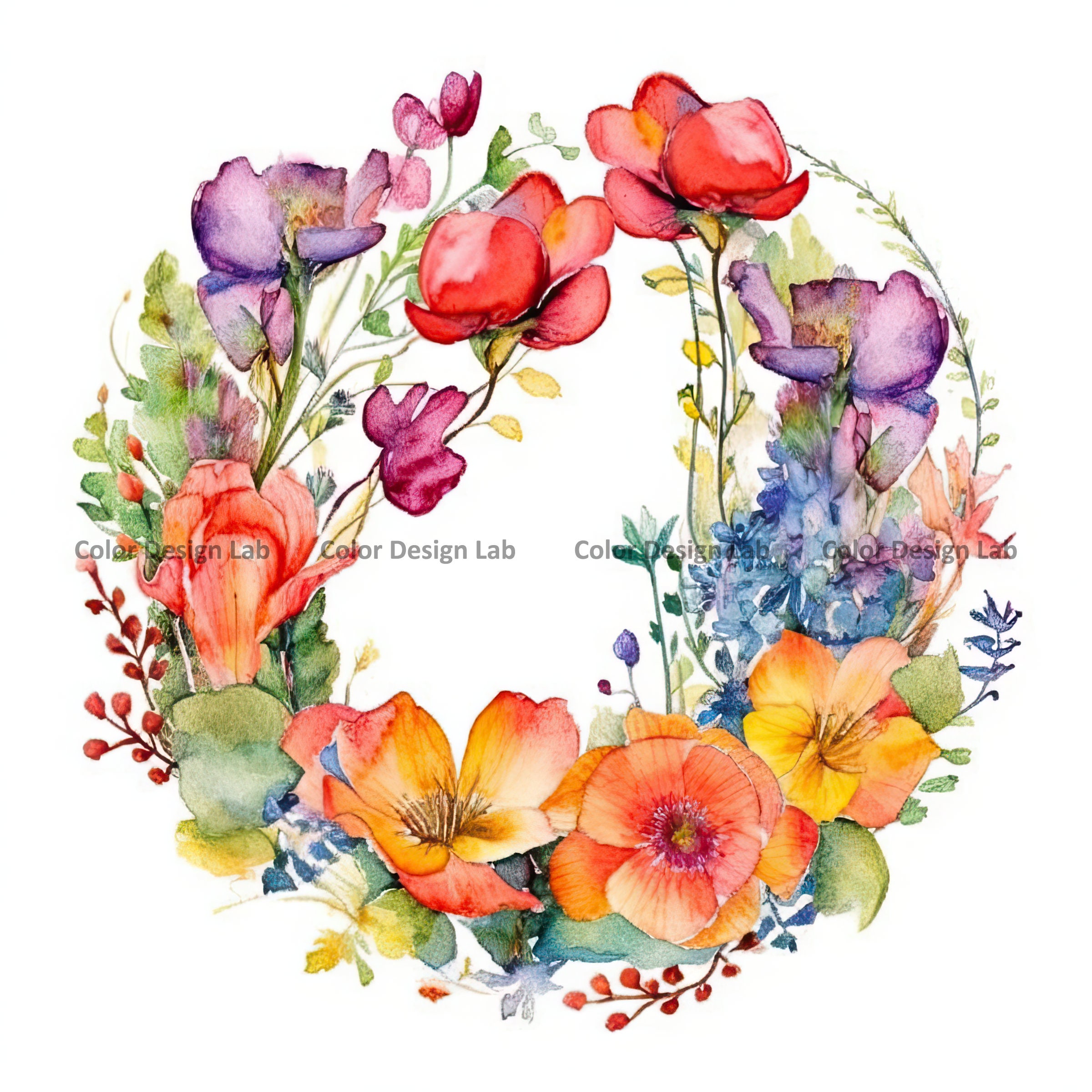 Flower Circle Clipart Floral Circle Set of 12 PNG Watercolor - Etsy