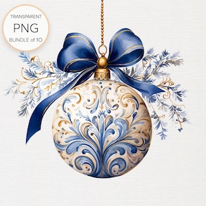 Blue Christmas Decorations Clipart Set of 10 PNG Art Images, Digital ...