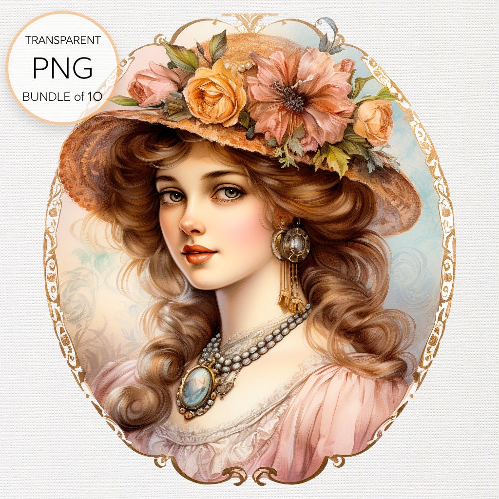 Victorian Cameo Brooch Clipart, Set of 10, Downloadable Victorian ...