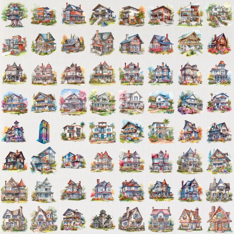 650 House Clipart Bundle PNG Images Digital Scrapbooking - Etsy