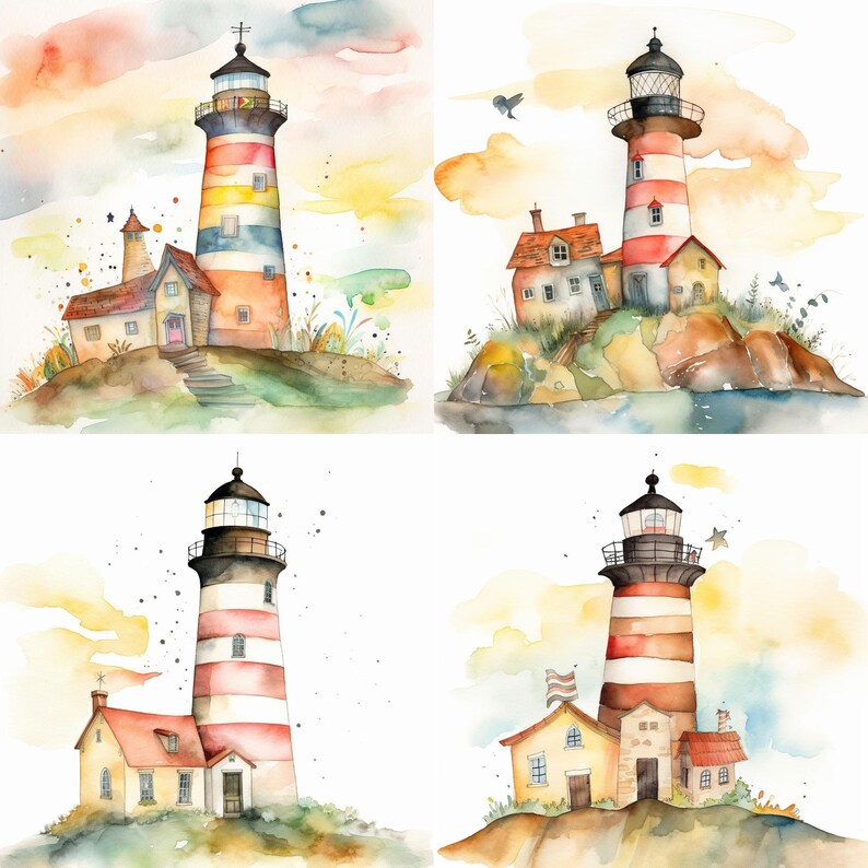 Whimsical Lighthouse Printable Clipart Set of 8 High-quality - Etsy