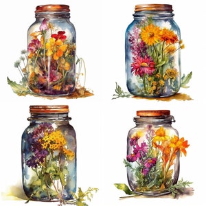 Flower Jar Clipart - Set of 12 PNG, High-definition Floral Jar Graphic ...