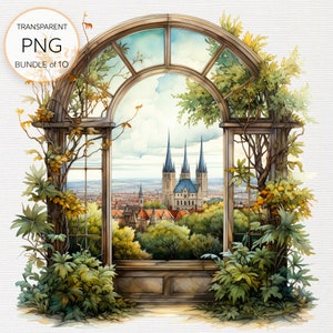 Set of 10 Watercolor Victorian Window View Clipart Pngs for Card Making ...