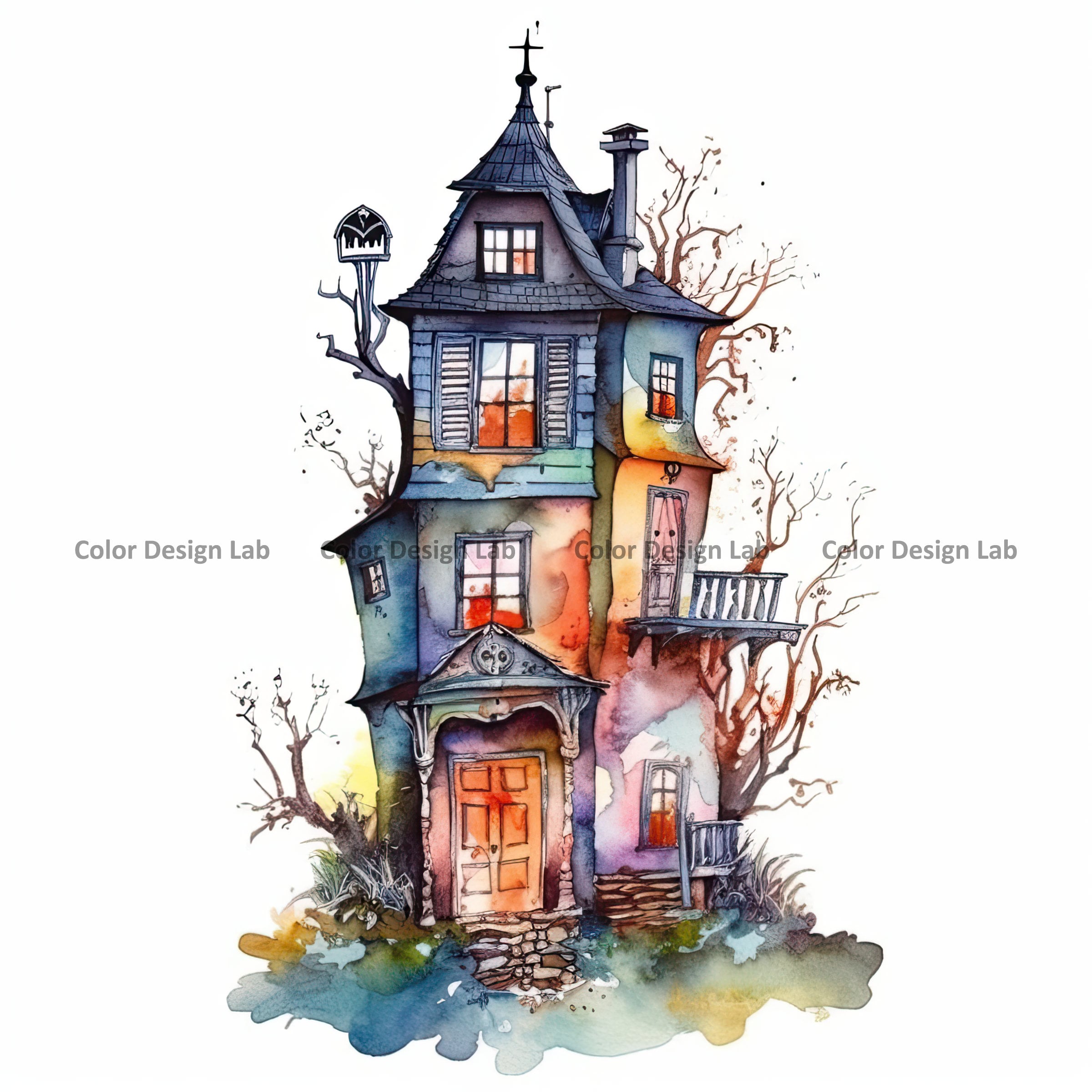 Haunted House Clipart - Set of 8 Ghostly Spooky PNG - Digital Download ...