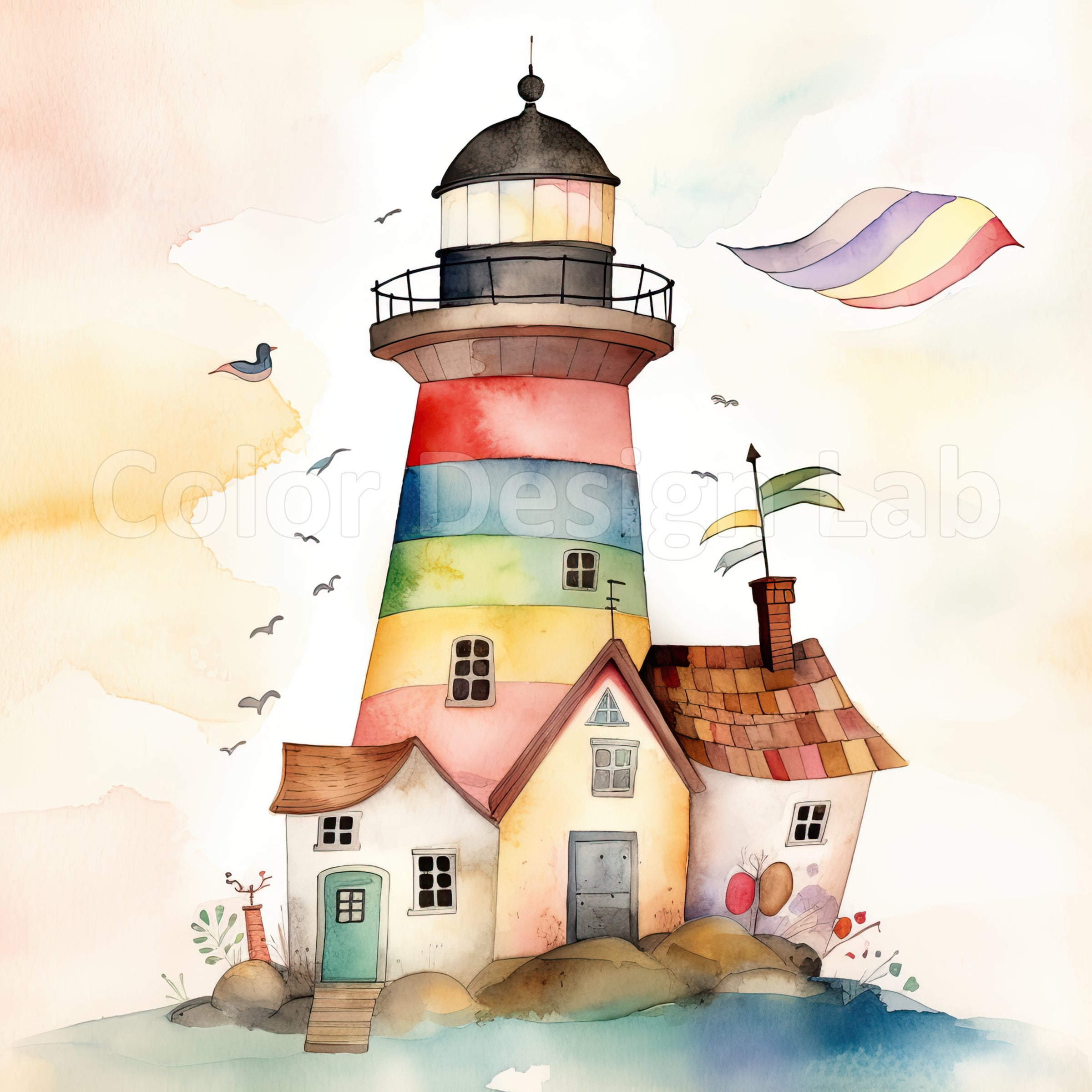 Whimsical Lighthouse Printable Clipart Set of 8 High-quality - Etsy