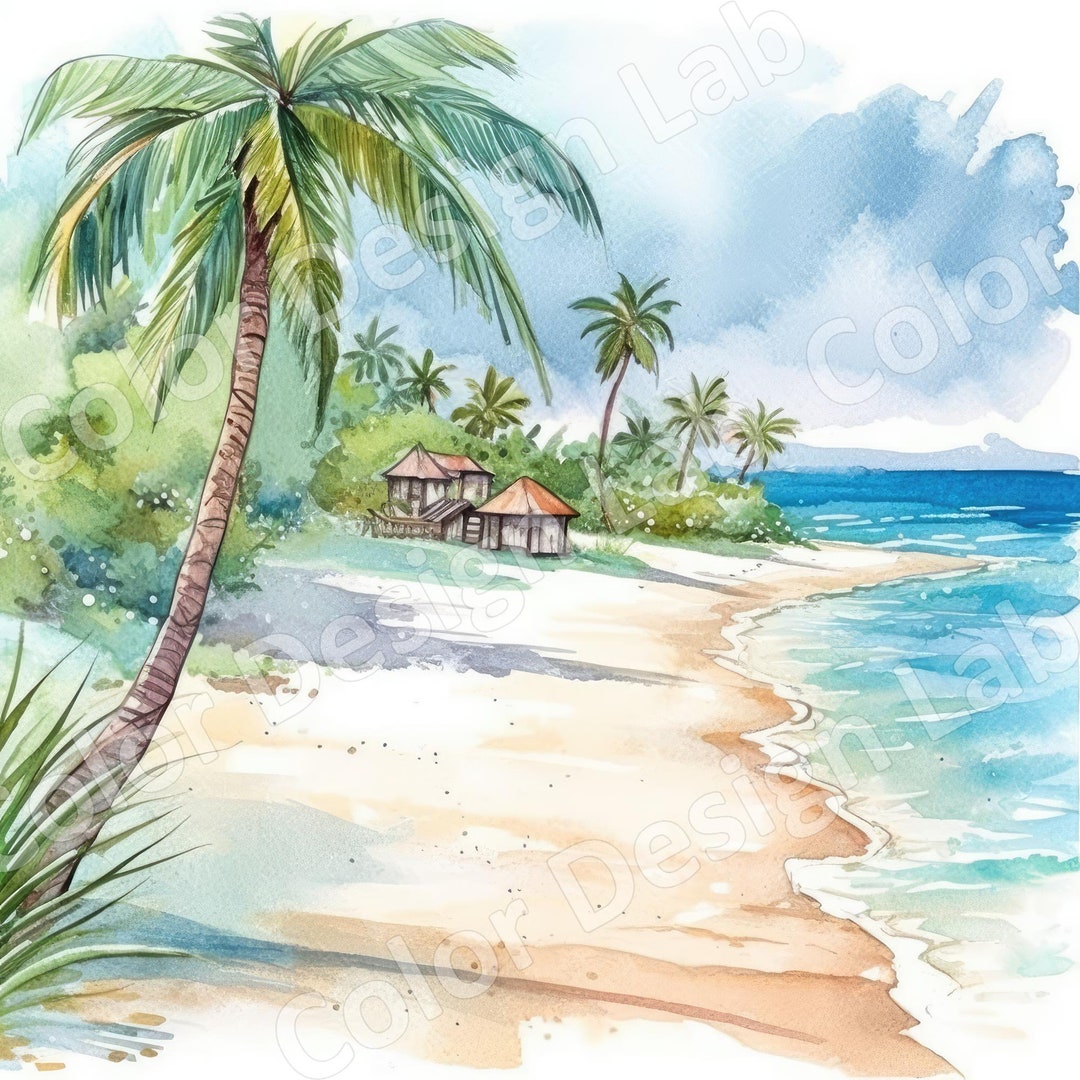 Tropical Beach Clipart Design, Seaside Paradise Art, Serene Shoreline ...