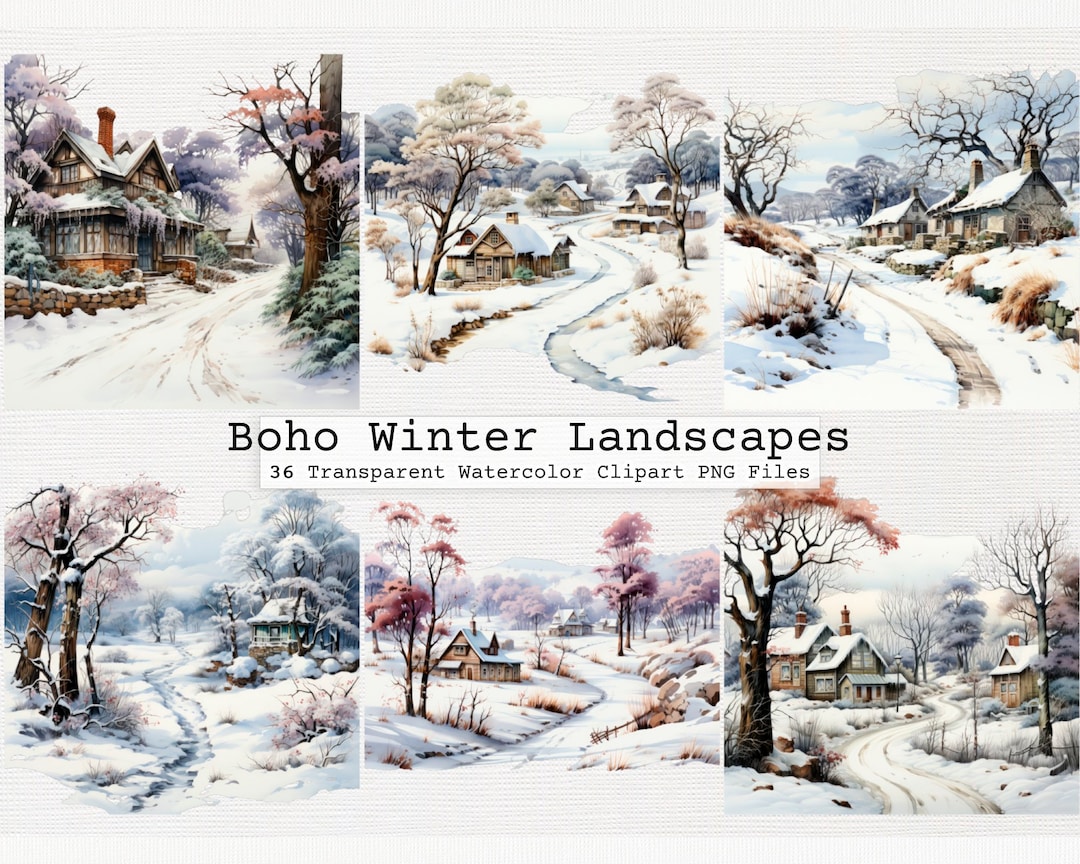 Boho Winter Landscape Clipart Bundle Of 36 Quality Transparent ...