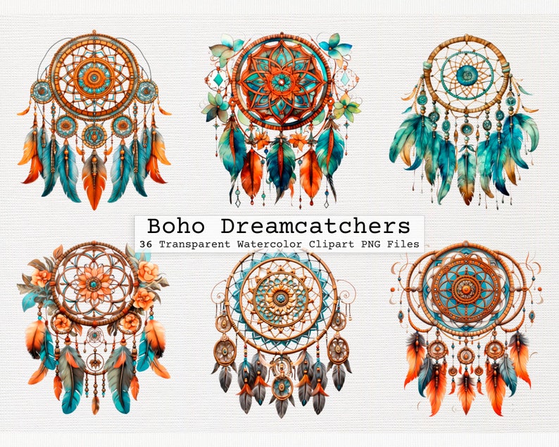 Boho Dreamcatcher Clipart Bundle of 36 Quality Transparent - Etsy