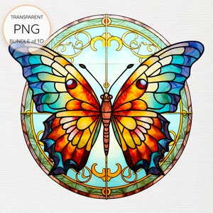 Stained Glass Butterflies Clipart - Set of 10 Watercolor Stained Glass ...