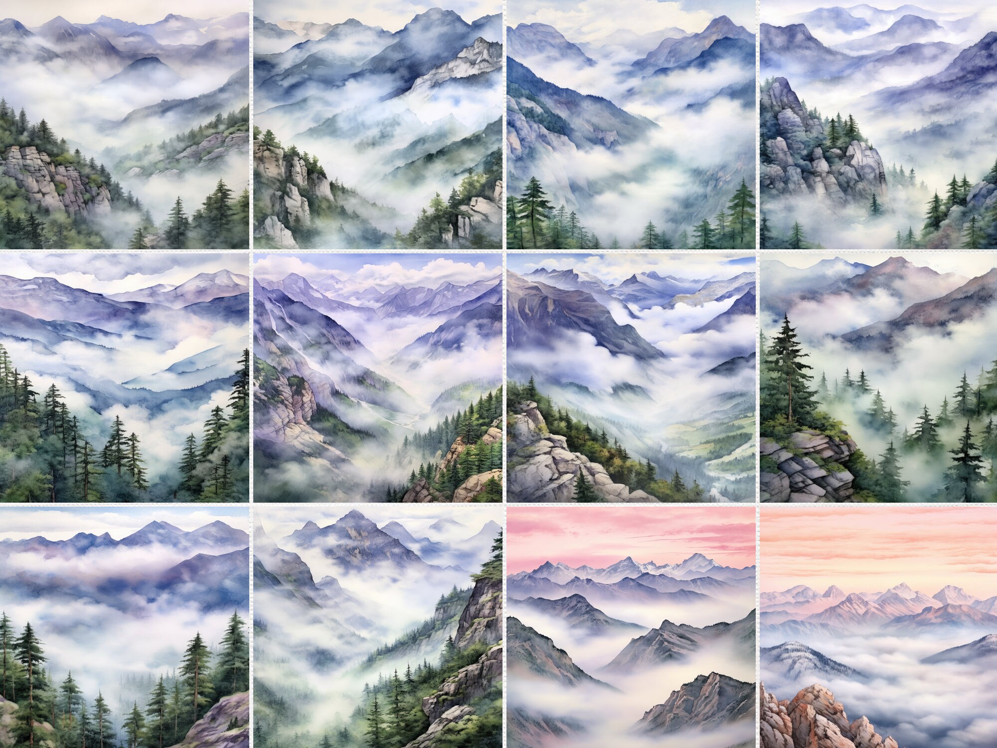 Swiss Alps Wall Art Watercolor Clipart of Swiss Alps - Etsy