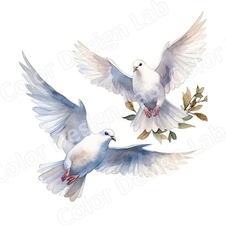 Doves in Flight Printable Clipart Set, 8 High-resolution PNG Images ...
