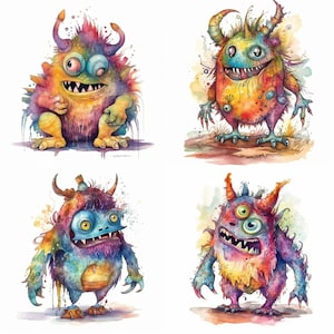 Cartoon Monster Printable Clipart Set - 8 High-quality Pngs, Instant ...