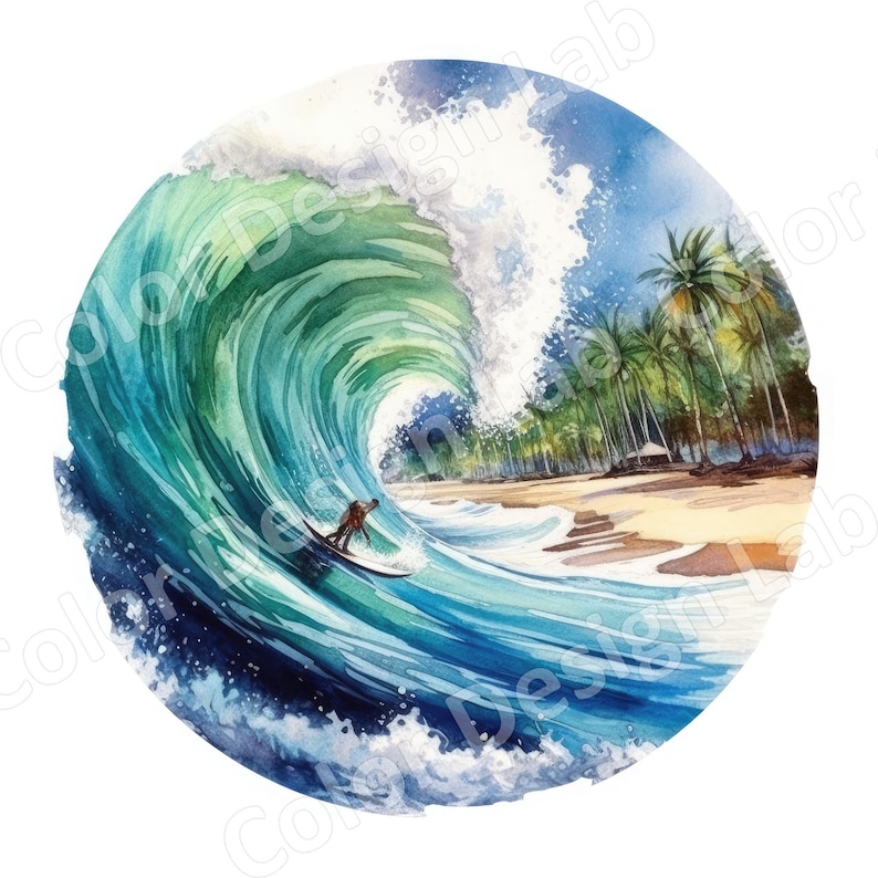 Tropical Beach Surfing Waves Clipart Pack 8 High-resolution - Etsy