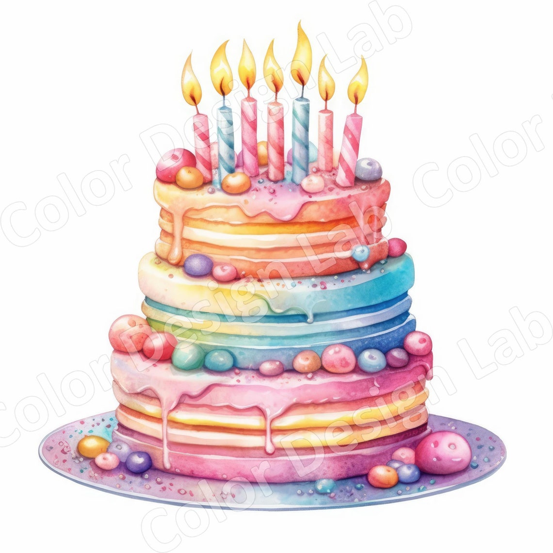 Colorful Birthday Cake Clipart Set 8 High Resolution PNG - Etsy