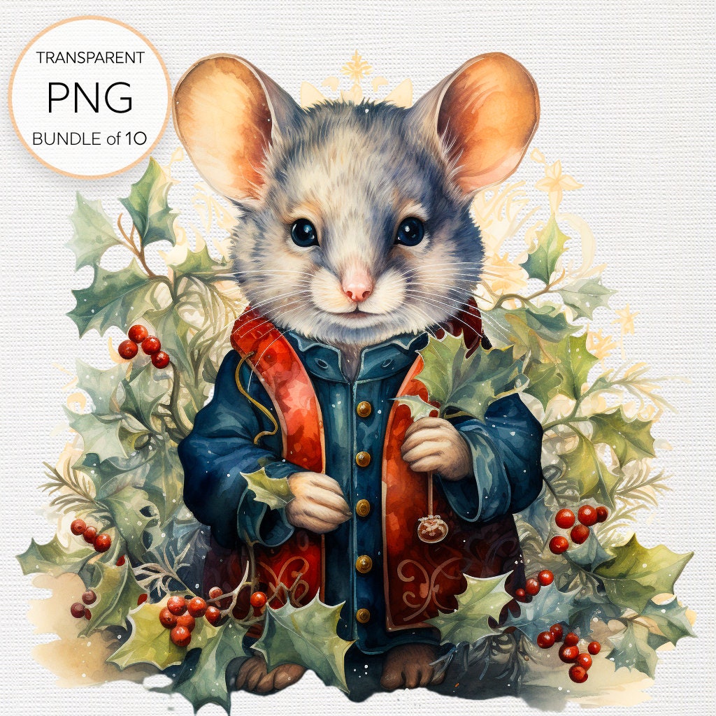 Christmas Mouse Clipart Cute Mouse in Santa Hat Watercolor - Etsy