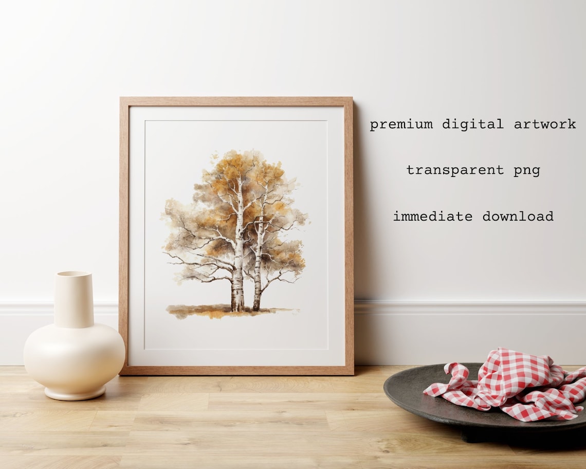 Birch Tree Clipart Watercolor Png Birch Tree Forest Commercial - Etsy