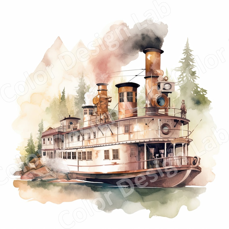 Vintage Steamboat Journey Printable Clipart Set 8 - Etsy