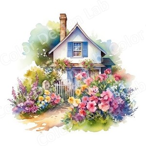 Flower Cottage Printable Clipart Set, 8 High-resolution PNG Art Images ...