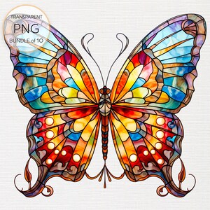 Stained Glass Butterflies Clipart - Set of 10 Watercolor Stained Glass ...