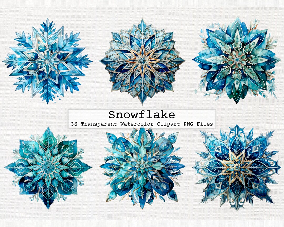 Snowflake Clipart Bundle - 36 Transparent Watercolor Png Digital ...