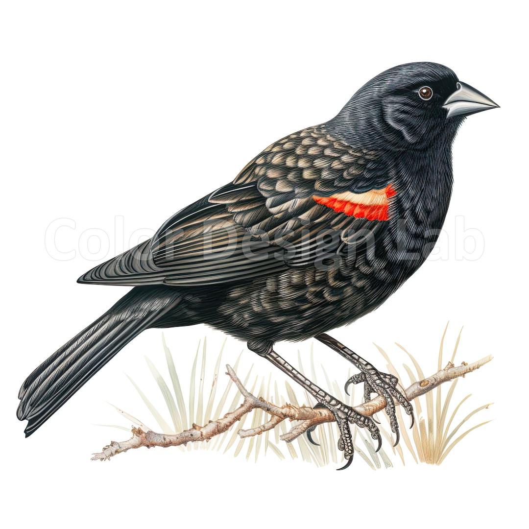 Red-winged Blackbird Clipart Bundle - 8 Art Printables, PNG, Digital ...